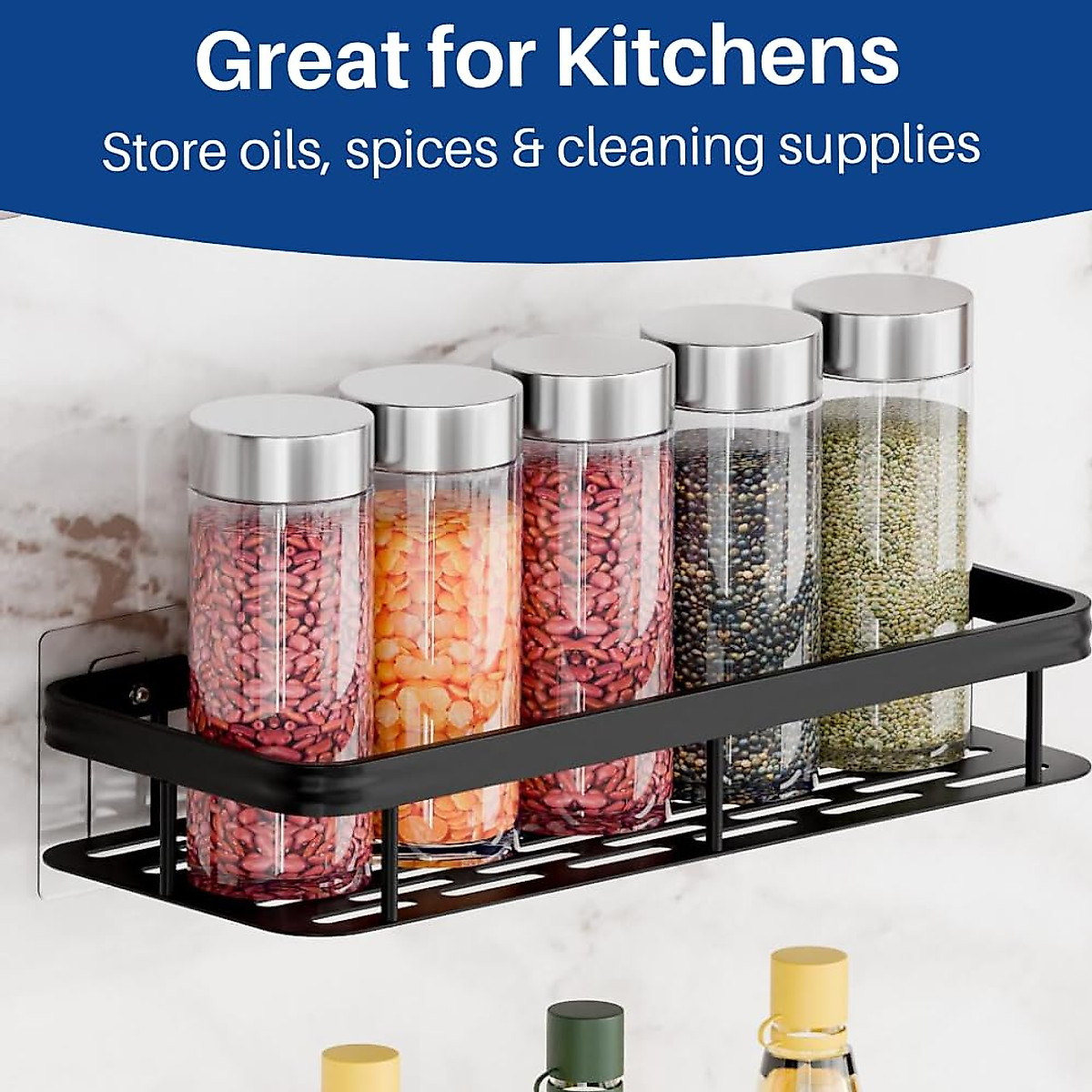 FERROFASIL Shower Caddy 2 Pack, Adhesive Shower Organizer for Bathroom Storage, Adhesive Shelves for Bathroom Organization, Large Shelf for Storage Kitchen Shower Bathroom and Cabinet Organization