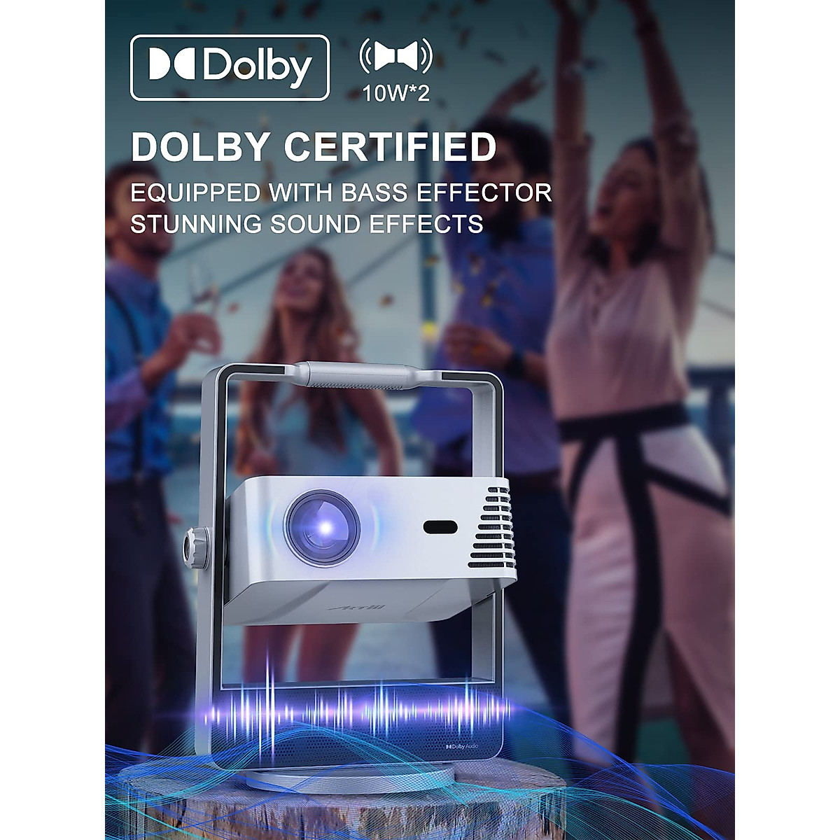 Outdoor Projector, Artlii Rubicon 4K Projector, Auto Focus & Keystone, Dolby Audio, Anti-Direct Eye Protection, 2x10W Speakers with Bass Effect, 5G WiFi/Bluetooth/USB/HDMI