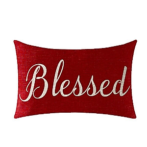 ASTIHN Merry Christmas Red Pickup Trucks Pine Christmas Tree Cotton Linen Throw Pillow Cover Cushion Case Home Office Decorative Rectangle 12 X 20 inches (L)