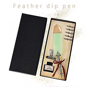 Quill Pen Set Feather Pen and Ink Set, Antique Calligraphy Dip Pen with Ink, 5 Replacement Nibs, Pen Stand Base, Luxury Vintage Signature Pen for Invitations Letters (Purple)