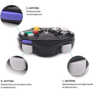 VTone Wireless Gamecube Controller, 2 Pieces 2.4G Wireless Classic Gamepad with Receiver Adapter for Wii Gamecube NGC GC (Black and Dark Blue)