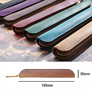 AIGUONIU Retro Crazy Horse Genuine Leather Stationery Pencil Case Storage Bag Casual Stationery Box (Purple)