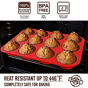 Walfos 2 Piece Silicone Loaf Pan Set and 2 Piece Silicone 12 Cups Regular Muffin Pan Set - Non-Stick Silicone, Just PoP Out ! Food Grade and BPA Free !