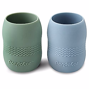 PandaEar (2 Pack 100% Tiny Silicone Drinking Training Cup for Baby and Toddler (Blue/Green)