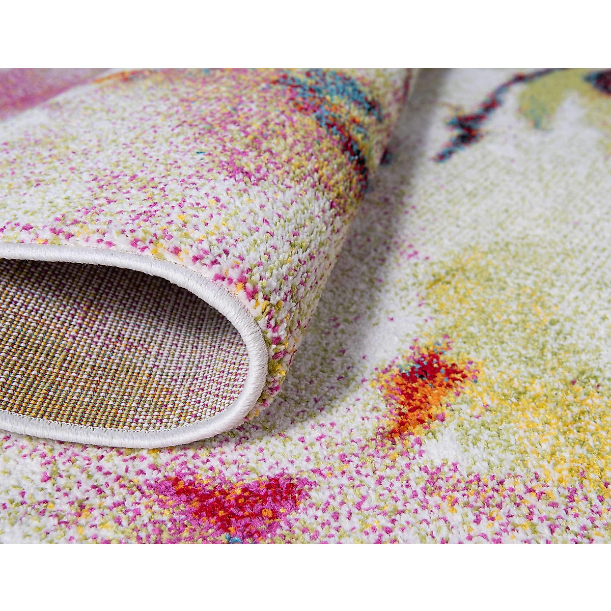 Unique Loom Lyon Collection Modern Watercolor Floral Area Rug, 9 x 12 ft, Ivory/Pink