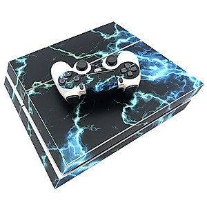 UUShop Vinyl Skin Decal Sticker Cover Set for PS4 Console and 2 Dualshock Controllers Skin Green Lightnings