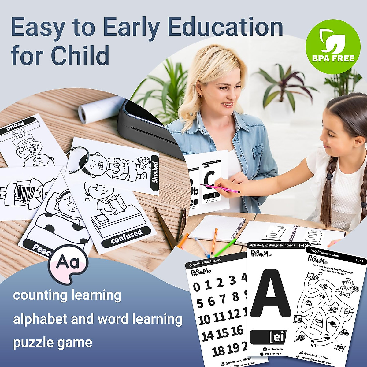 PhoFuta Mini Printer for iPhone, Sticker Printer Machine Portable Thermal Inkless Photo Printer via Bluetooth, Can Print 53mm(2 inch)/80mm(3 inch) Width Paper,Note Buddy Best for Memo,Journal,Plan