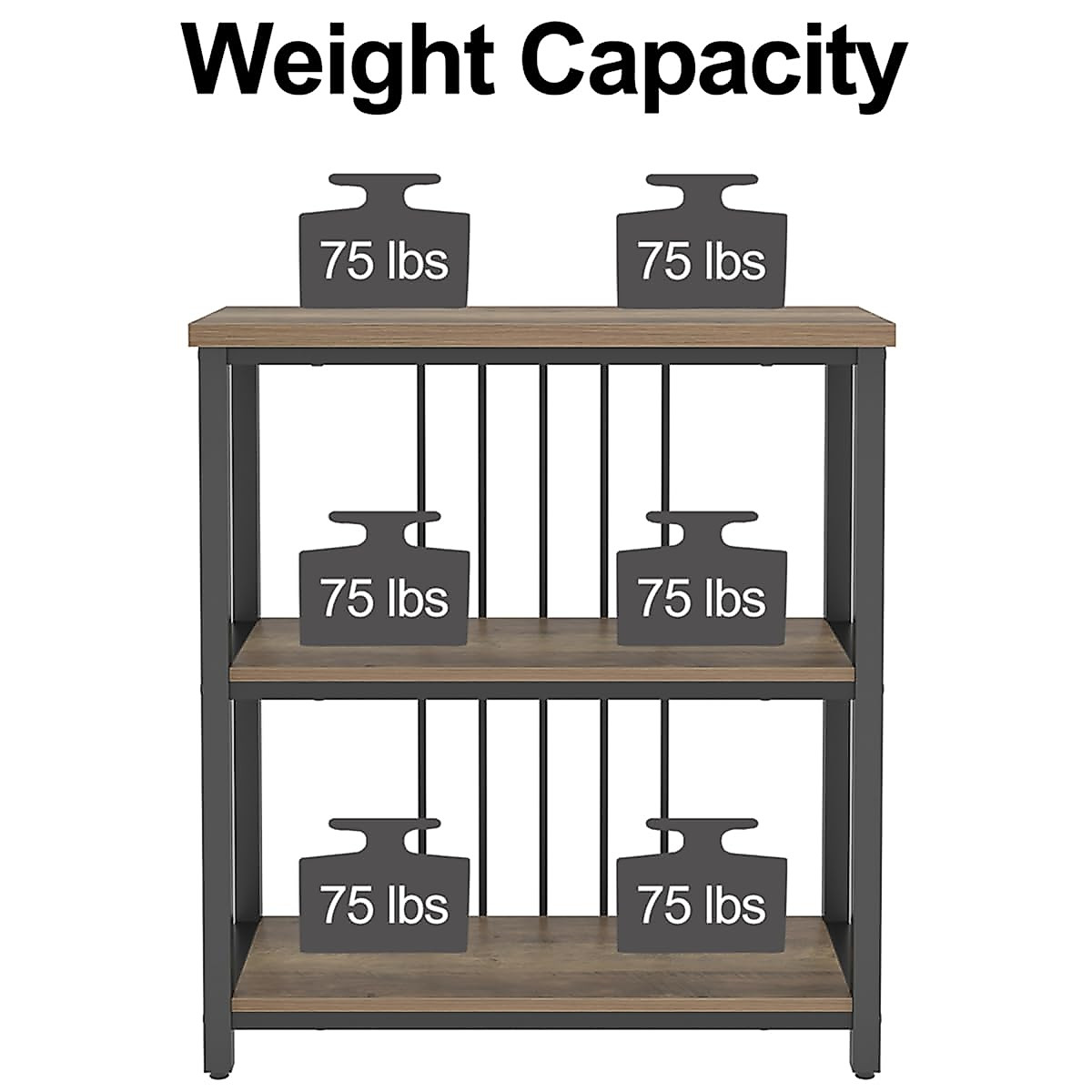 FOLUBAN Small Bookshelf and Bookcase, 3 Tier Open Book Shelf, Modern Metal and Wood Shelving Unit for Living Room Bedroom, Oak