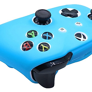 HLRAO Blue Silicone Cover Skin for Xbox One S/X Controller Glow in The Dark Anti-Slip Soft Rubber Case Protector Accessories Set with 8 Glow in The Dark Thumb Grips Caps + 2 Cute Cat Paw Caps.