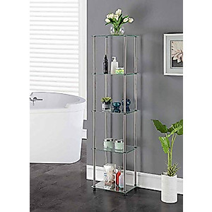 Convenience Concepts Designs2Go Classic Glass Shelves 15.75" - 5-Tier Glass Tower Room Décor, Modern Shelves for Storage and Display in Living Room, Bathroom, Bedroom, Office, Glass