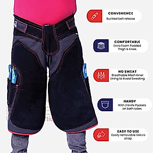 Equine Care Farrier Chaps 4 Knife Pocket, Nail Magnet Cow Hide Leather & Canvas Shoeing Apron 29 inches- 75CM.