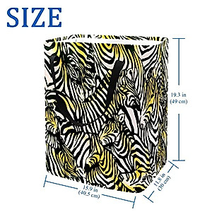 Animal Zebra Herd Yellow Black White Print Collapsible Laundry Hamper, 60L Waterproof Laundry Baskets Washing Bin Clothes Toys Storage for Dorm Bathroom Bedroom