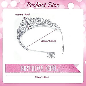 Birthday Girl Sash and Crown Set, Rhinestone Birthday Girl Headband Glitter Princess Birthday Sash And Crowns for Women Happy Birthday Tiara Accessories Favors (pink)