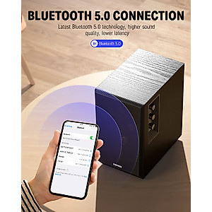 Donner Active Bookshelf Speakers with 60W RMS Powered, Long Stroke Stereo Speakers with Bluetooth 5.0/Coax/Opt/USB DAC/Double RCA Input and Subwoofer Output, Home Audio System - A40D