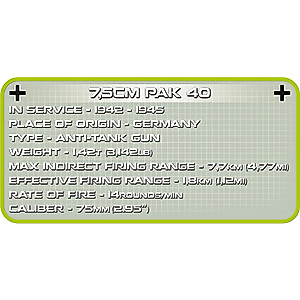 COBI Historical Collection World War II 7.5 cm PaK 40 German Anti-Tank Gun for 7+ years, Sand