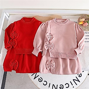 AwarFy Infant Toddler Girls Long Sleeve Sweet Bow Sweater Two Piece Set Fashion Preppy Knit Two Dresses (RD2#7, 5-6 Years)