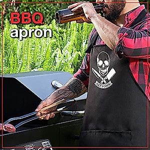Nomsum Aprons for Men | Lets Cook Skull Design | Premium Quality Funny Aprons | Best for BBQ, Grilling and Cooking | Grill and BBQ Accessories | Chef Kitchen Grilling Apron | One Size Fits All