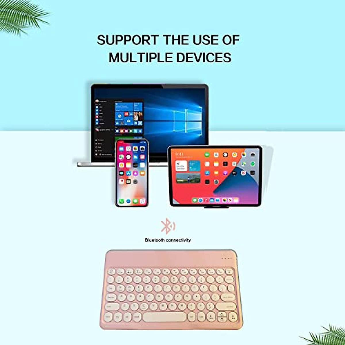 ElecMosWN Urtra Slim Bluetooth Keyboard for iPad Mac,Compact Rechargeable Wireless Keyboard for iPad,iPad Pro/Mini/Air,iPhone,MacBook,Windows Laptop Surface Pro Android Tablet Smartphone(Pink)