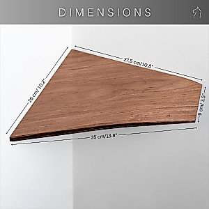 EWART WOODS Corner Shelf of Oak Wood, Floating Wall Plant Shelves, Indoor Unit for Small Spaces, Bedroom Bookshelf, Wall Mount Shelving, Walnut Ledge (Walnut)