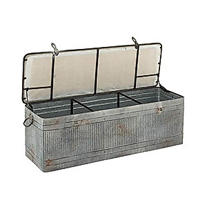 Deco 79 Metal Room Storage Bench Galvanized Entryway Bench with Cream Burlap Top, Bench 50" x 16" x 18", Gray