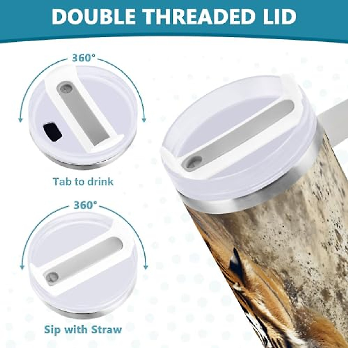 Jihqo Hunting Tiger 40 oz Stainless Steel Vacuum Insulated Tumbler with Handle and Straw Lid, Leakproof Water Bottle Double Wall Travel Mug Coffee Cup, Cupholder Friendly