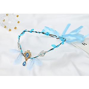 GICEY Fairy Crowns for Women Blue Butterfly Handmade Elf Crown Headpiece Renaissance Accessories Women Fairy Accessories Flower Crowns for Ren Faire