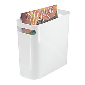 InterDesign Una Rectangular Trash Can with Handles, Waste Basket Garbage Can for Bathroom, Bedroom, Home Office, Dorm, College, 10-Inch, White