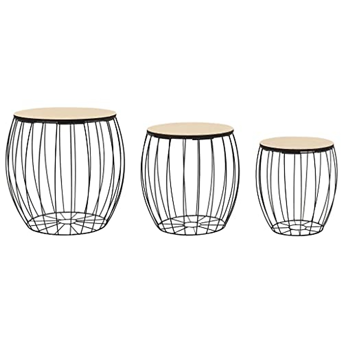 SLGSDMJ Vintage Coffee Table Set 3 Pieces Round Tabletop Furniture Side End Table with Metal Legs for Living Room, Bedroom, Office Poplar Plywood Iron