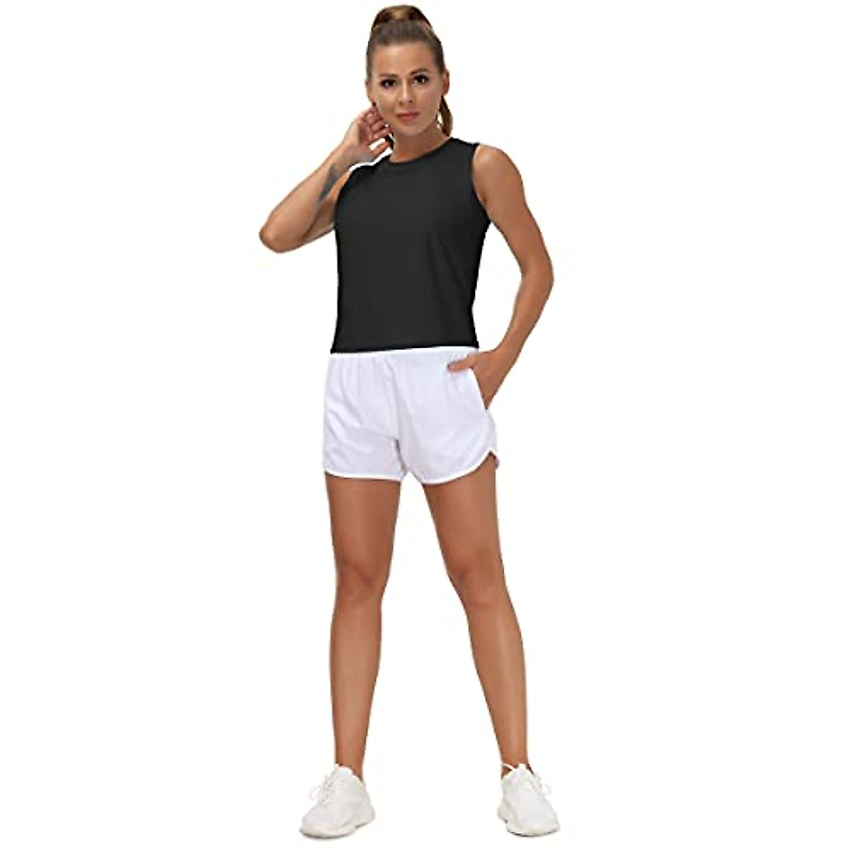 Ice Silk Workout Tops for Women Quick Dry Muscle Gym Running Shirts Sleeveless Flowy Yoga Tank Tops (Black, Medium)