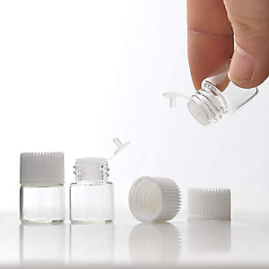 Enslz Oil Bottles for Essential Oils 50 Pcs 1 ml (1/4 Dram) Transparent Glass Vials Bottles, with Orifice Reducers and White Caps, 0.5ml 2 pcs Pipettes Droppers for Essential Oils Aromatherapy with