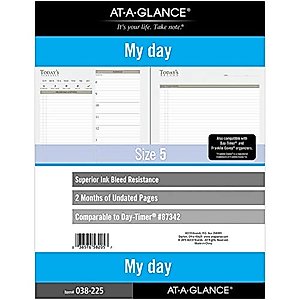 at-A-Glance Undated Daily Planner Refill, 2 Months, 7-Ring, 8-1/2" x 11", Folio Size, Size 5 (038-225)