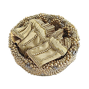 Women Handmade Beadwork Motif, Indian Potli Bag, Drawstring Bucket Bag, Bridal Evening Purse In Gold (Gold #1)