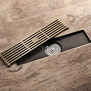 Linear Shower Drain 12 Inch with Removable Grate Brass Antique Rectangular Bathroom Floor Drain Strainers Bath Hotel Drain