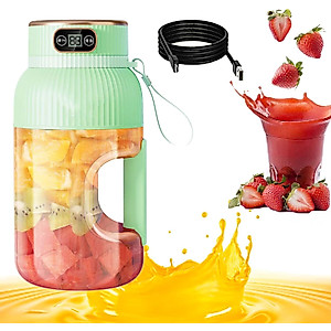 Yulyoie Multifunctional Portable Juicer Cup with Digital Display, 3 in 1 Portable Blender 40.6oz Juicer Machine Rechargeable,Food and Juice for Gym/Travel/Kitchen (Green)