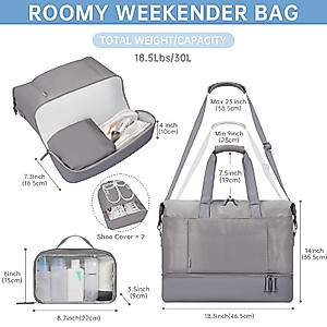 ETRONIK Weekender Bag for Women with 15.6 inch Laptop Compartment, 30L Travel Duffle Bag with Shoe Compartment & Wet Pocket, Carry on Overnight Bag with Toiletry Bag for Travel, Hospital, Sport, Grey