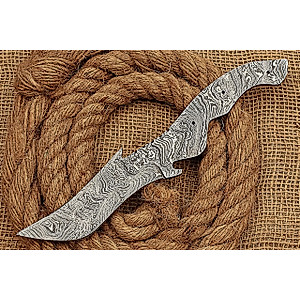 HUNTEX Custom Handmade Hand-Forged Twist Pattern Damascus Steel 10.5 Inch Long Full Tang Razor Sharp Camping Hunting DIY Blank Blade Gut Hook Knife for Knife Making