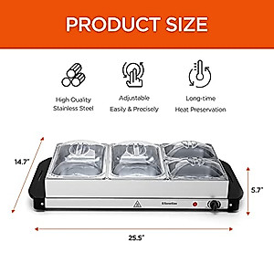 Eficentline 7.5Qt Buffet Server and Warmer,Electric Food Warmer for Parties,Stainless Steel Warming Trays with Adjustable Temperature,2x 2.5 Qt & 2x1.25 Qt Warming Pans,2 x Silicone Kitchen Tongs