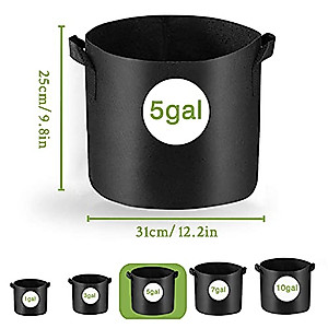 6 Pcs 5 Gallon Grow Bags for Vegetable, Heavy Duty Thickened Nonwoven Fabric Pots with Handles, Durable Breathe Plant Container for Potato, Carrot, Onion, Flower, Indoor and Garden