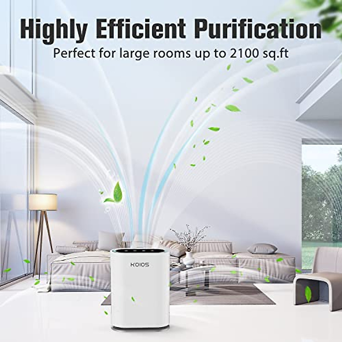 KOIOS Home Air Purifier for Large Room up to 2100 sq.ft, Upgraded H13 True HEPA Filter, UV Light, Ionic Air Cleaner with Air Quality Sensors, Odor, Mold, Bacteria Air Filter with Remote, Sleep Mode