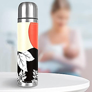 Stainless Steel Leather Vacuum Insulated Mug Bear Thermos Water Bottle for Hot and Cold Drinks Kids Adults 16 Oz