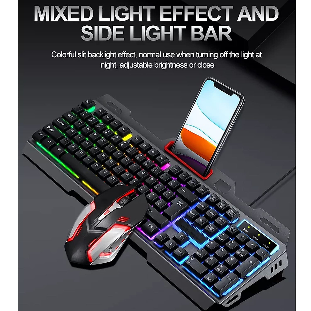 EXHNLE Gaming Keyboard and Mouse Combo, LED Rainbow Backlit Keyboard with 104 Key Computer PC Gaming Keyboard, Plug and Play USB Keyboard and Mouse Combo