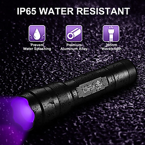 ULTRAFIRE UV Flashlight 395-405 nm Led Blacklight for Curing UV Glue, Leak Detector, Pet Urine Stain