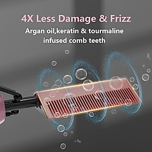 500 Degree Temperature Adjustable Ceramic Heat Comb with 60 min Shut Off - Plug-in Electric Straightener for Wigs and Natural Black Hair, Pink