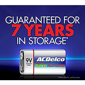 ACDelco 8-Count 9 Volt Batteries, Maximum Power Super Alkaline Battery, 7-Year Shelf Life, Reclosable Packaging