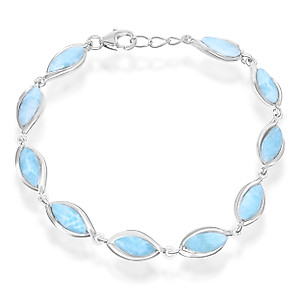 Sterling Silver 7.5" Marquise Natural Larimar Link Bracelet