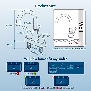 Cinwiny Bathroom Sink Faucet 4 Inch 2 Handle Bathroom Faucet 360° Swivel Spout Deck Mounted Vanity Faucet with Water Supply Hoses,Brushed Gold,with Pop up Drain