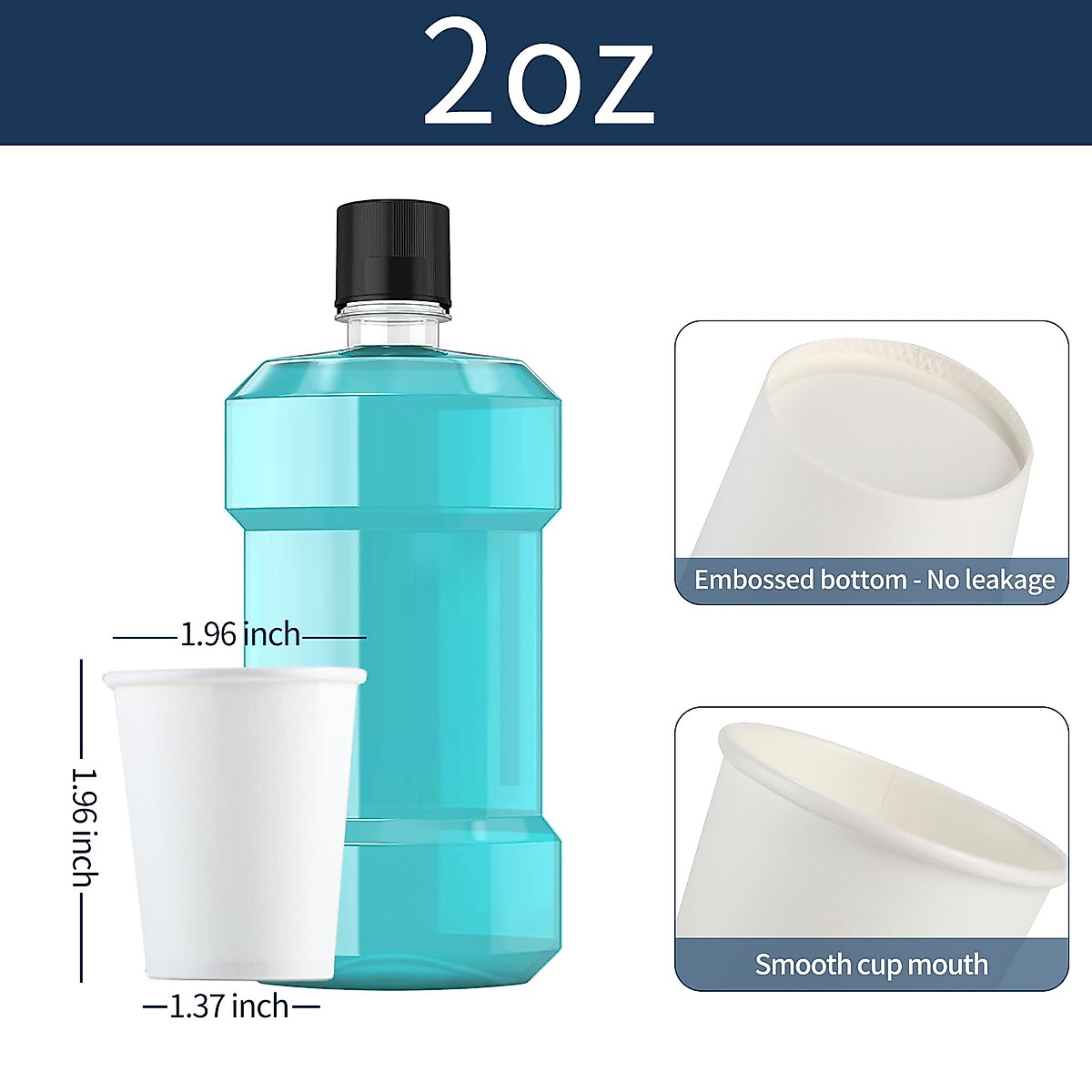 [100 Count - 2 oz] Small Paper Cups, Mouthwash Cups Bathroom Cups Mini Cups Small Disposable Cups