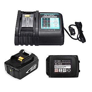 BL1830 Replacement Battery(2 Pack) 18V Li-ion 5000mAh Compatible with 194205-3 BL1815 BL1830 BL1845 LXT400 and DC18RC Replacement Fast Charger Compatible with Makita 14.4/18V Li-ion Battery