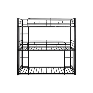 PVWIIK Heavy Duty Triple Bunk Bed for Kids,Twin Over Twin Over Twin Metal Bunkbeds with Ladder for Dorm,Bedroom,Guest Room,No Box Spring Needed, Easy Assembly,Black