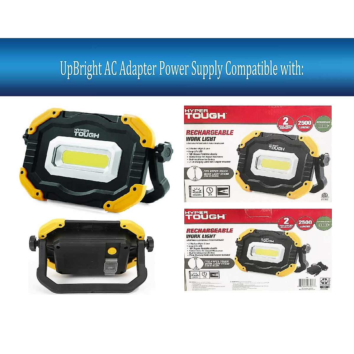 UpBright 9V AC/DC Adapter Compatible with Hyper Tough 7046 HT HT7046 FSI 60-625 2500-Lumen Li-Ion LED Lithium-Ion Rechargeable Battery Work Light HyperTough S012BEU0900100 9VDC 1A Power Supply Charger